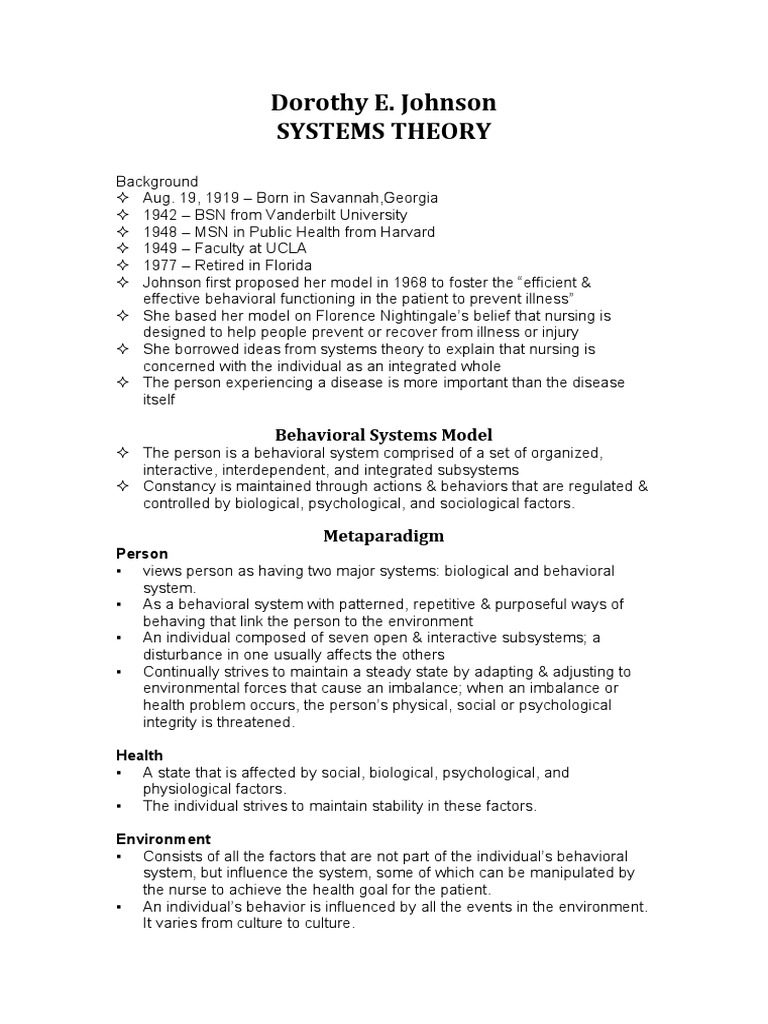 Dorothy E. Johnson Systems Theory | PDF | Behavior | System