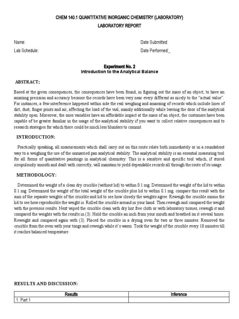 Chem 140 Experiment | PDF | Weighing Scale | Accuracy And Precision