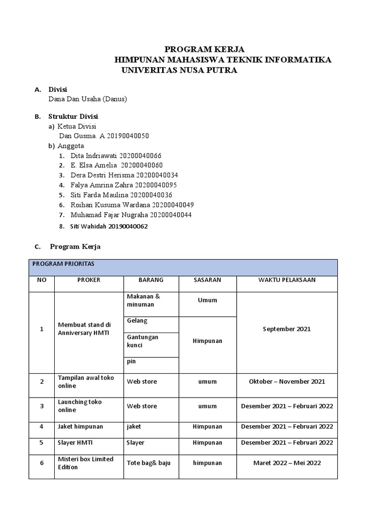 Program Kerja HMTI 2021-2022 | PDF