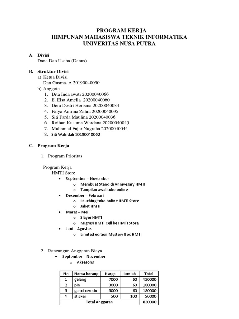 Program Kerja Danus HMTI | PDF