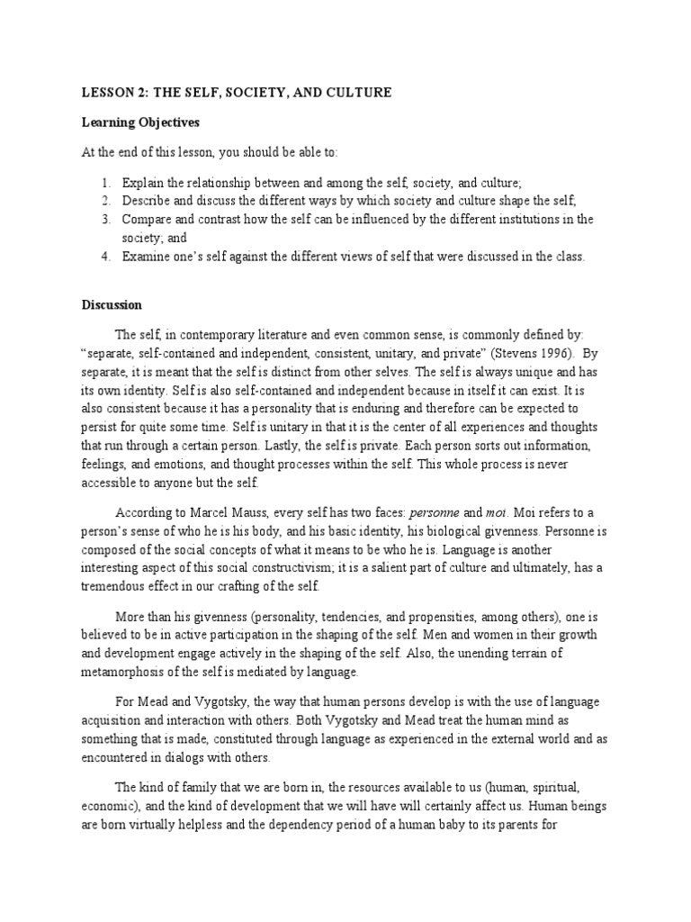 Group 1 Lesson 2 Lecture Handout | PDF | Self | Identity (Social Science)