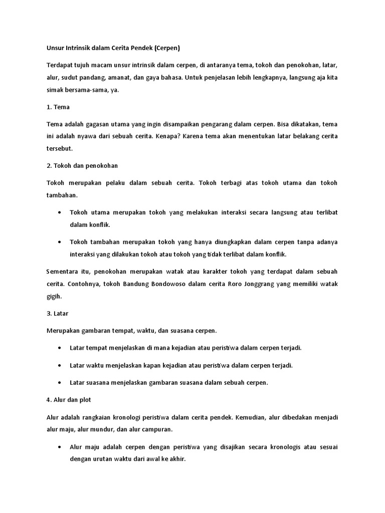 Unsur Intrinsik Cerita Pendek | PDF