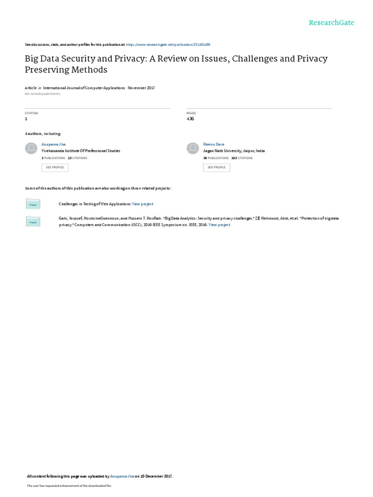 Big Data Security and Privacy A Review On Issues C | PDF | Big Data ...