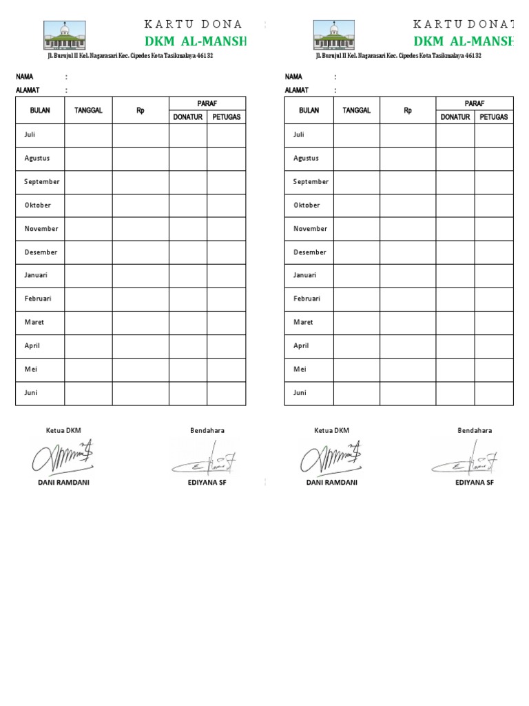Contoh KARTU DONATUR | PDF