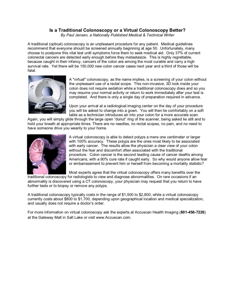 Is A Traditional Colonoscopy or A Virtual Colonoscopy Better | PDF ...