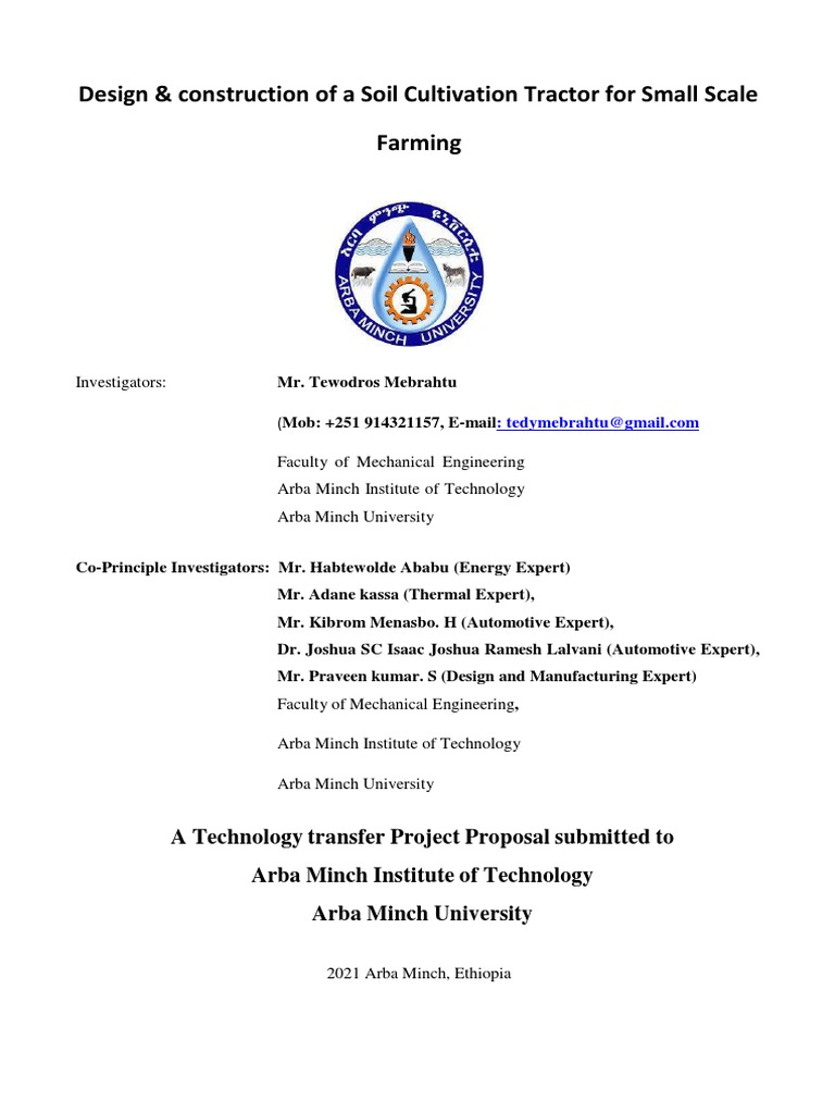 Design & Construction of A Soil Cultivation Tractor For Small Scale ...
