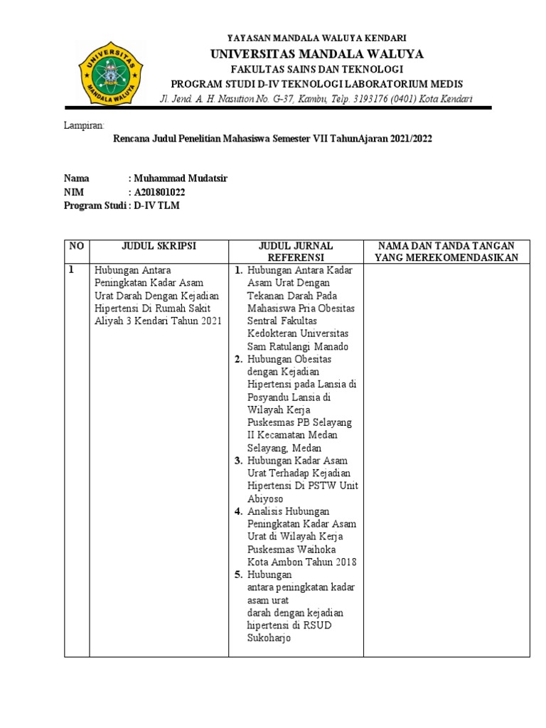 Format Judul Skripsi Mahasiswa TLM | PDF
