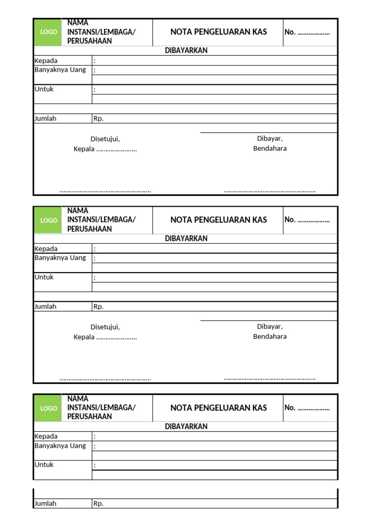Nota Pengeluaran Kas Dikonversi | PDF | Bisnis | Pengelolaan Keuangan ...