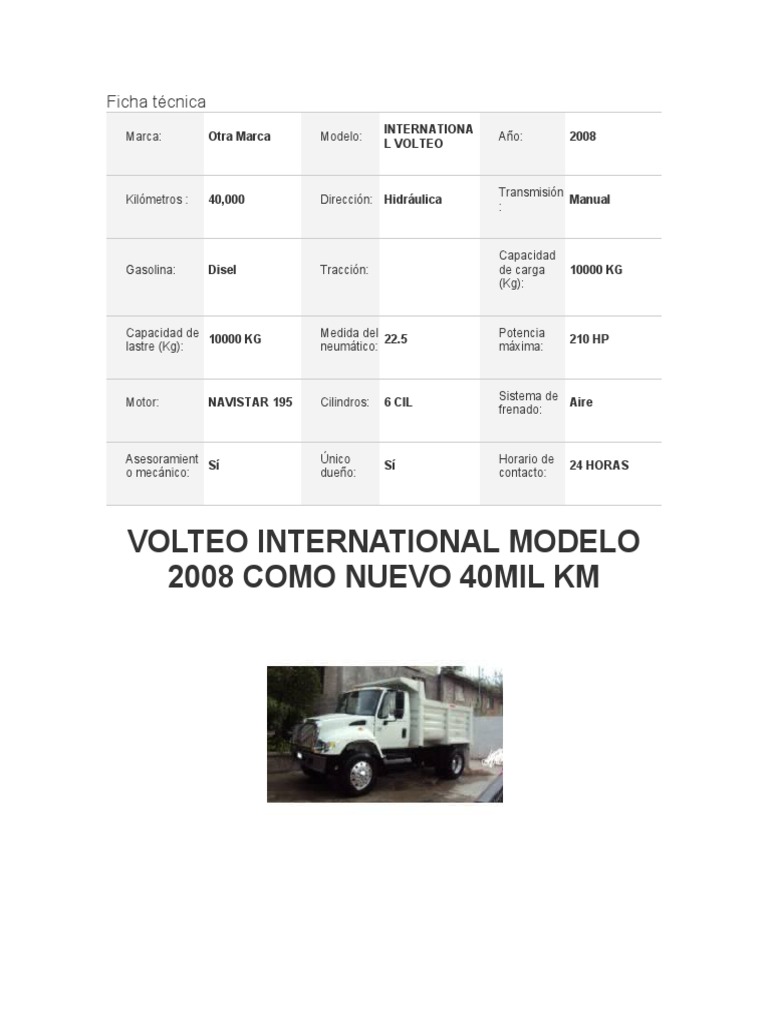 Ficha Técnica Camion de Volteo | PDF