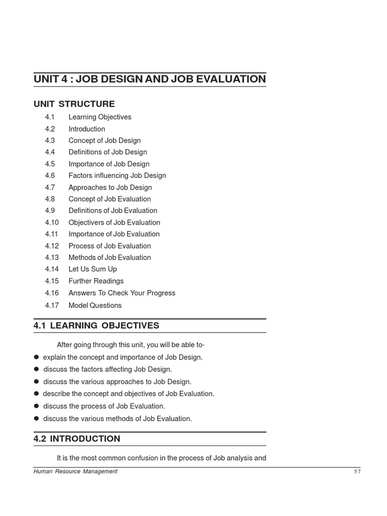 Unit 4 Job Design and Job Evaluation | PDF | Evaluation | Employment