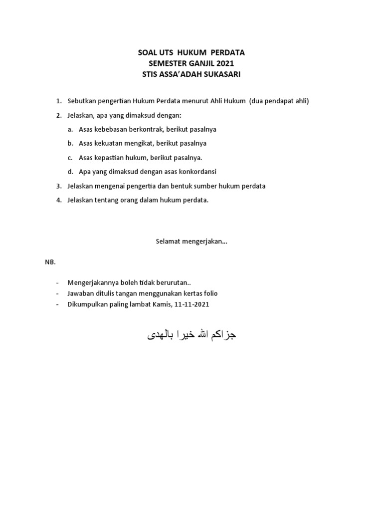 Soal Uts Hukum Perdata 2021 | PDF