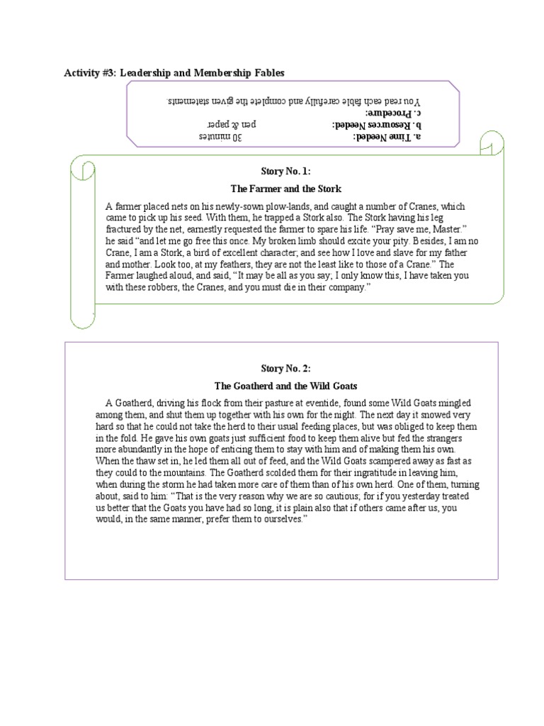 Activity #3: Leadership and Membership Fables: Story No. 1: The Farmer ...