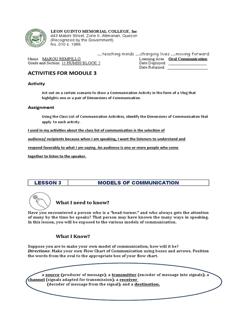 Activities For Module 3: Activity | PDF | Communication | Cognition