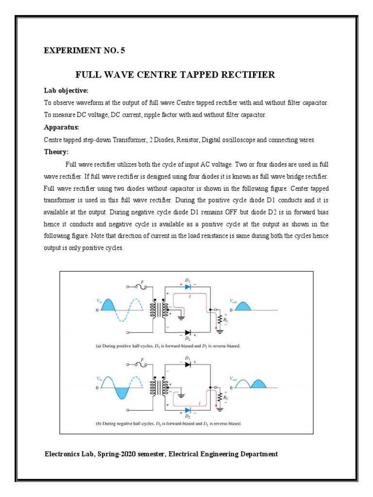 Full Wave Centre Tapped Rectifier: Experiment No. 5 | PDF | Rectifier ...
