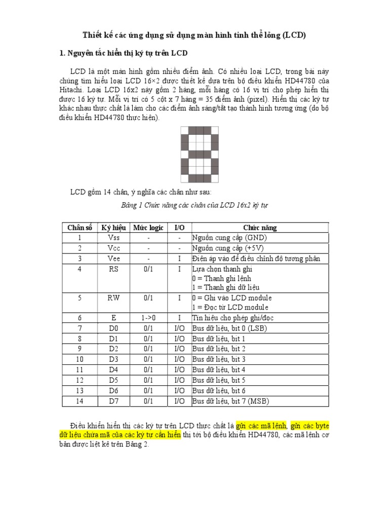 Huong Dan Lap Trinh Hien Thi Voi LCD 16x2 | PDF