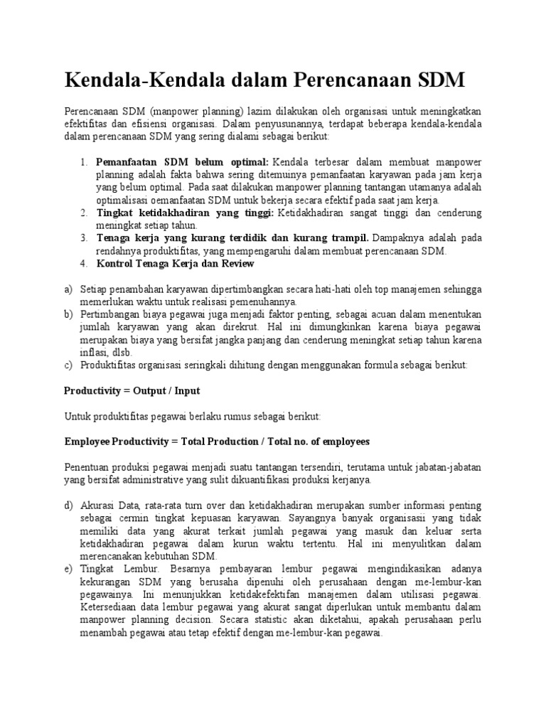 Kendala-Kendala Dalam Perencanaan SDM | PDF