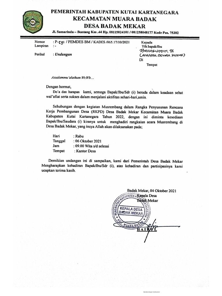 Undangan Musrenbang Badak Mekar. | PDF