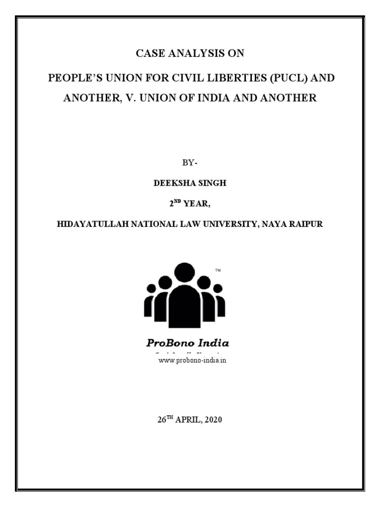 Case Analysis On People'S Union For Civil Liberties (Pucl) and Another ...