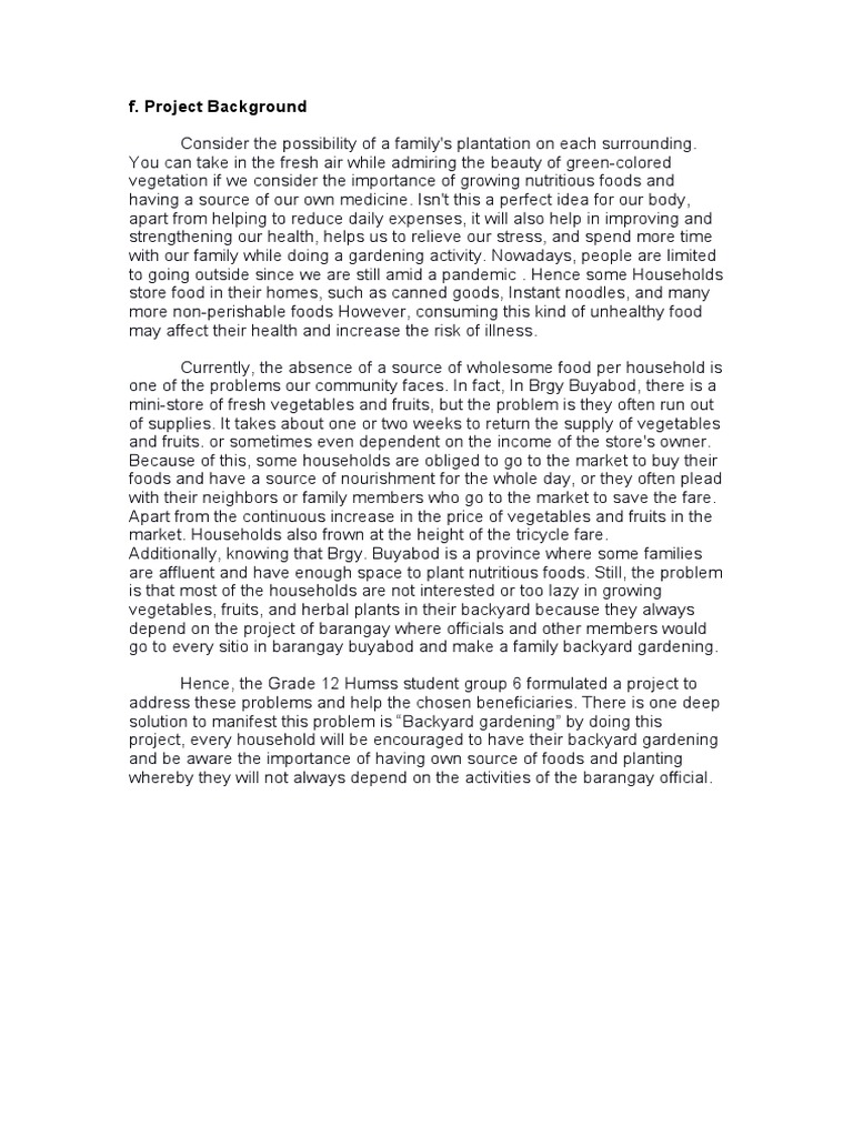F. Project Background | PDF | Foods | Vegetables