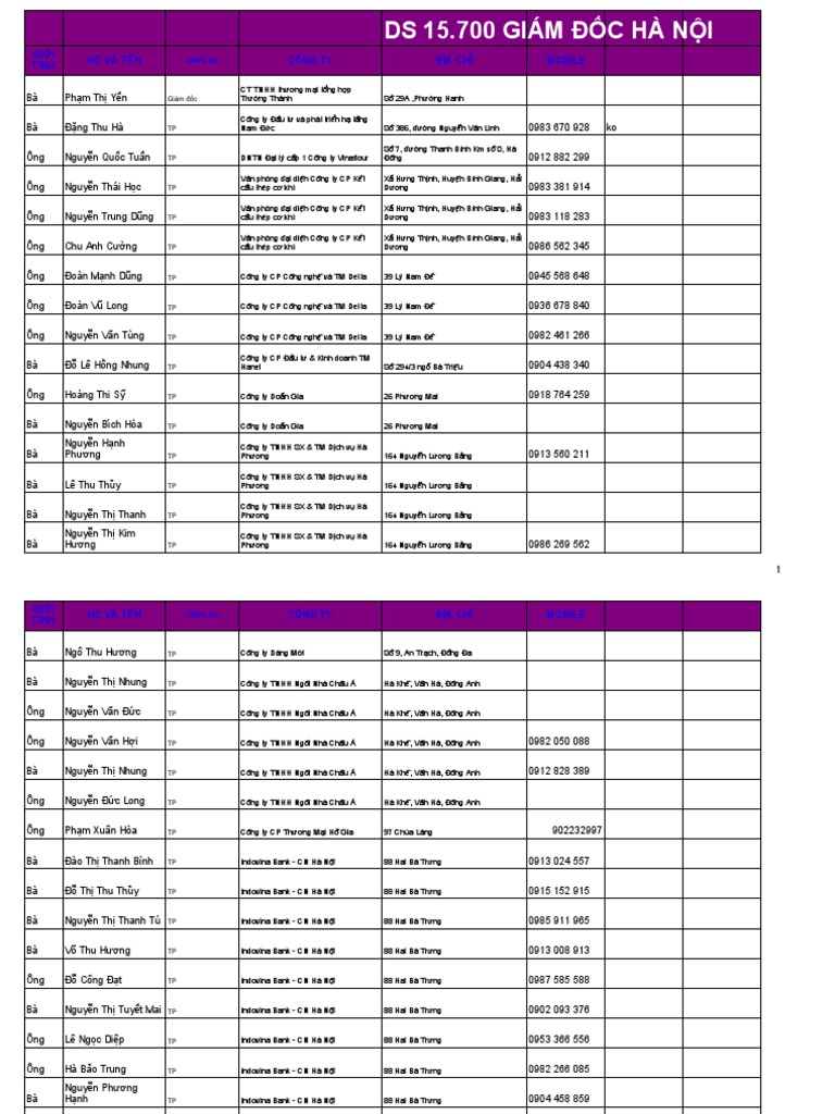 15.700 Giam Doc Tai Ha Noi Có Email | PDF