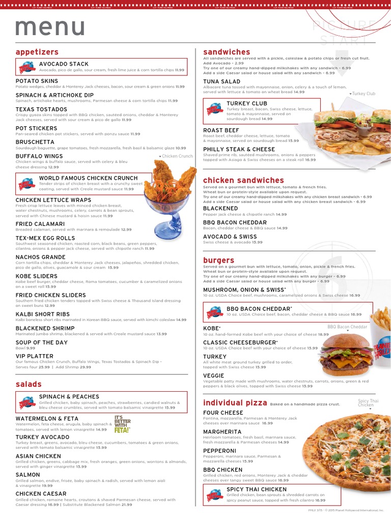 Planet Hollywood Menu | PDF | Salad | Hamburgers