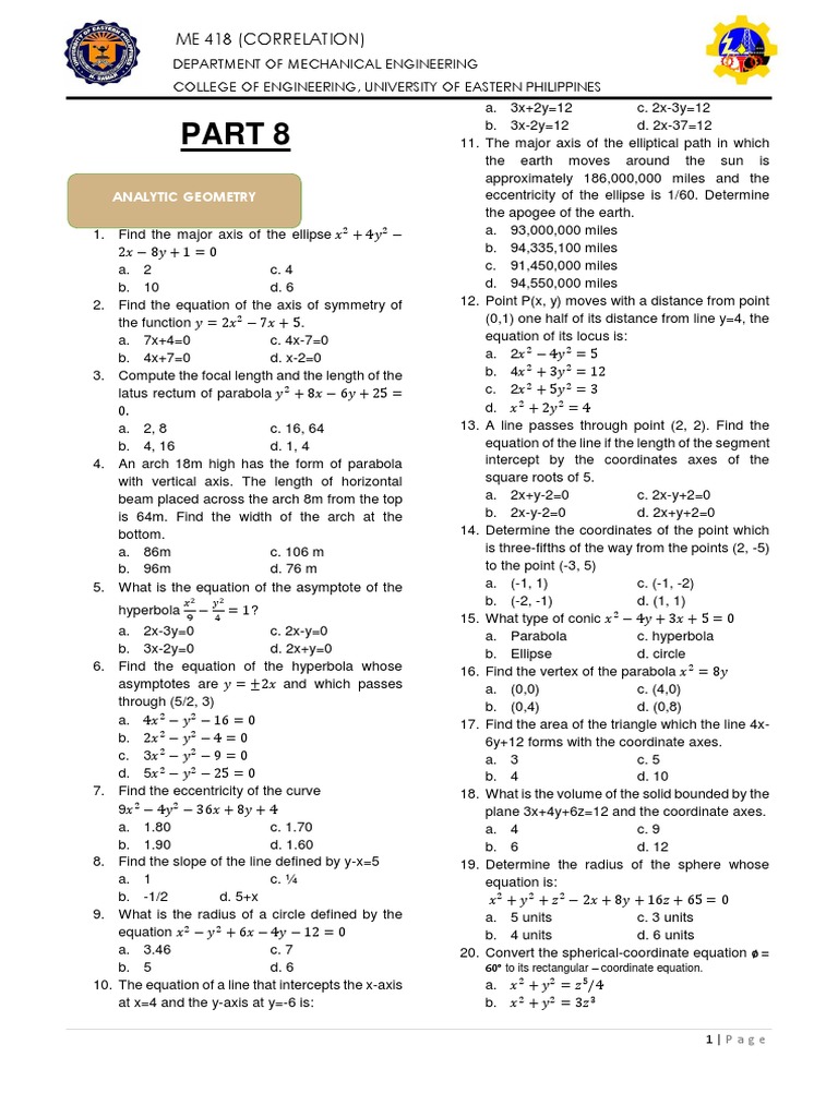 Me 418 (Correlation) : Analytic Geometry | PDF | Ellipse | Geometry