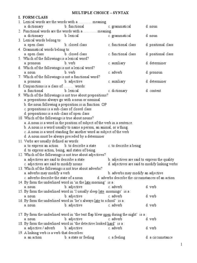 Multiple Choice Syntax | PDF | Part Of Speech | Verb