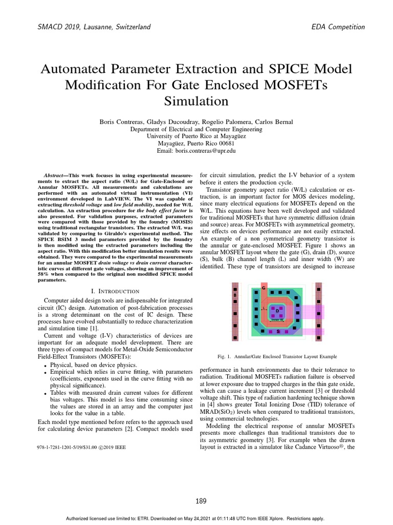 Automated Parameter Extraction And Spice Model Pdf Mosfet Field