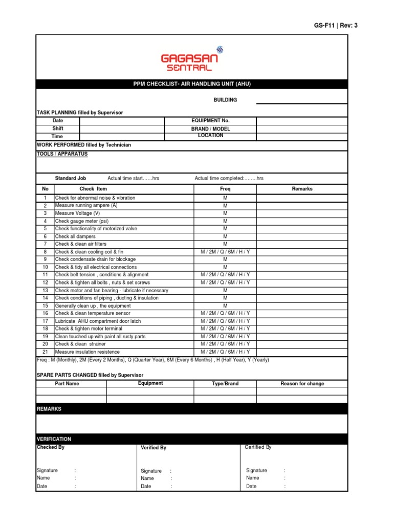 AHU Preventive Maintenance Checklist | PDF | Electrical Engineering ...