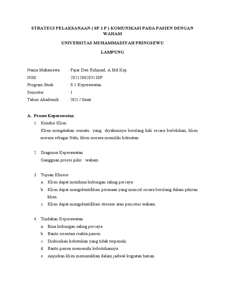 SP - 1 - Pada Pasien Dengan Waham - Fajar | PDF
