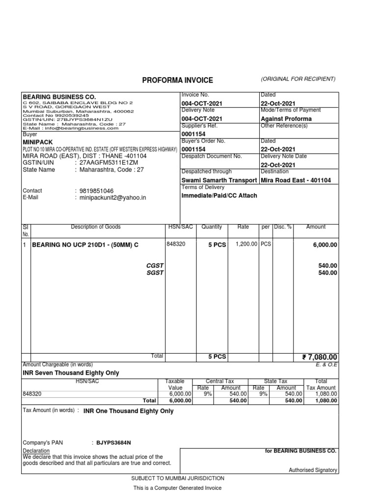 Minipack Proforma | PDF | Invoice | Taxation