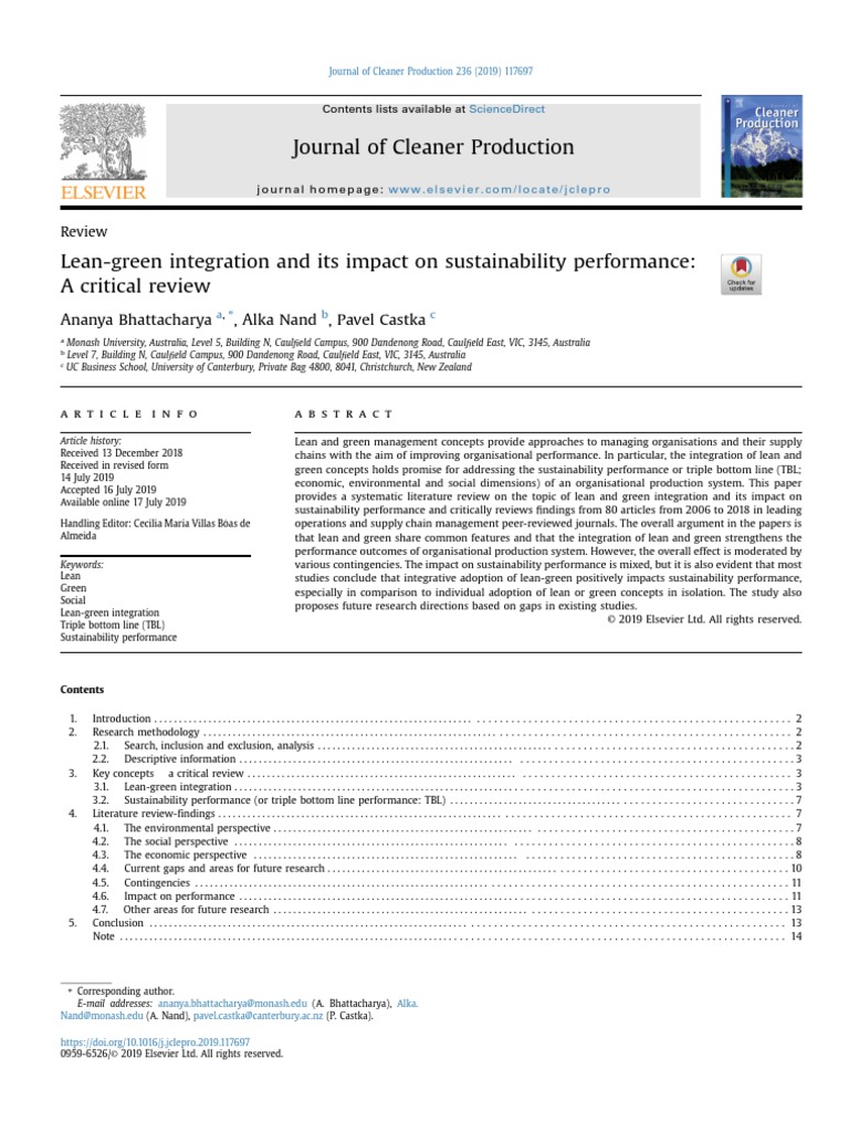 Journal of Cleaner Production: Ananya Bhattacharya, Alka Nand, Pavel ...