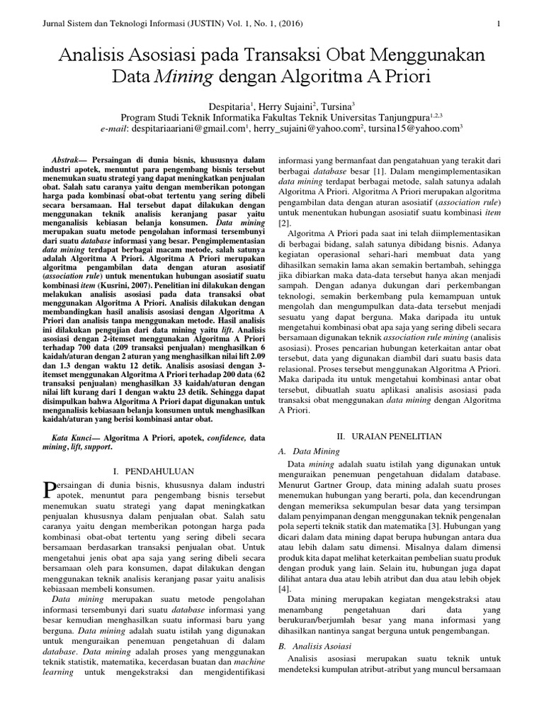 Analisis Algoritma A Priori di Apotek | PDF | Bisnis | Komputer