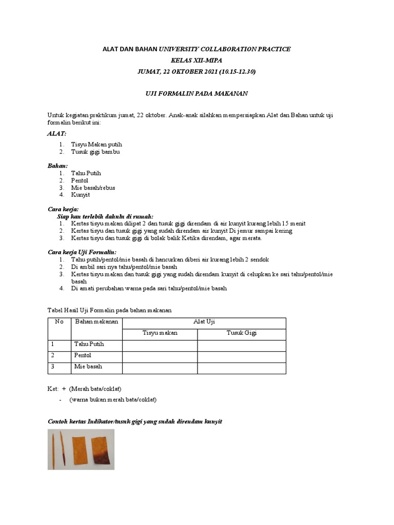 Alat Dan Bahan Uji Formalin | PDF