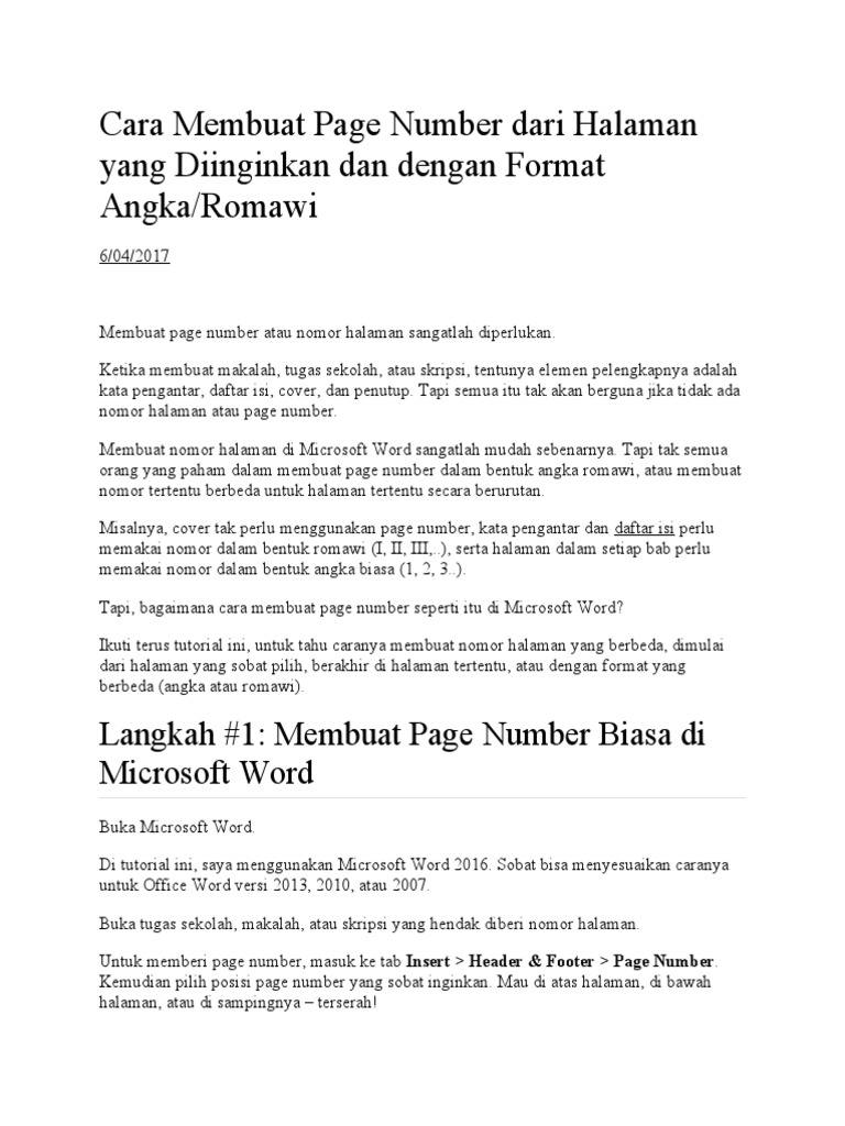 Cara Membuat Page Number Dari Halaman Yang Diinginkan Dan Dengan Format ...