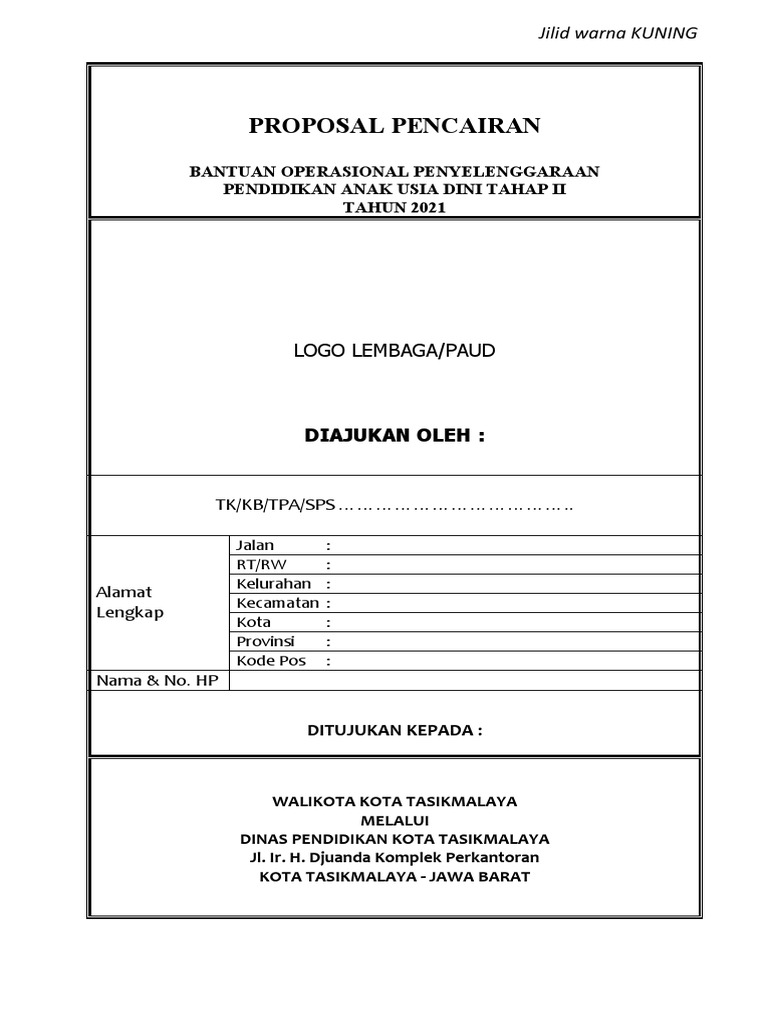 Contoh Proposal Pencairan BOP PAUD 2021 Tahap II | PDF | Karier & Perkembangan