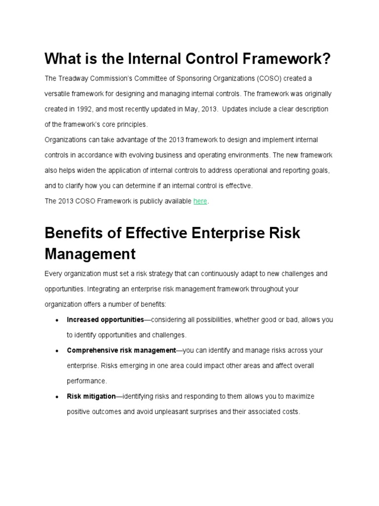 What Is The Internal Control Framework | PDF | Internal Control | Risk ...