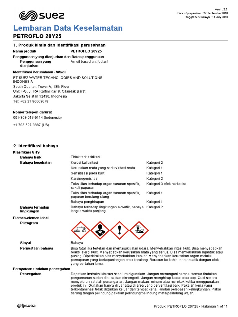 Lembaran Data Keselamatan PETROFLO 20Y25 | PDF | Kesehatan Holistik