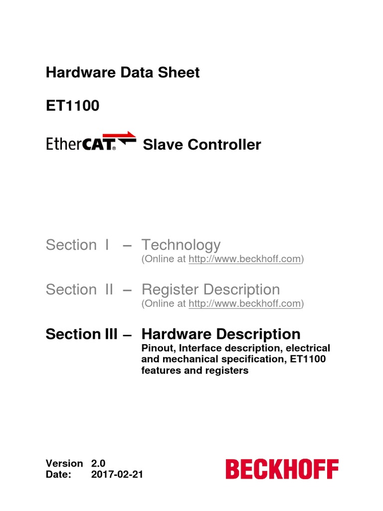Ethercat Et1100 Datasheet V2i0 | PDF | Input/Output | Manufactured Goods