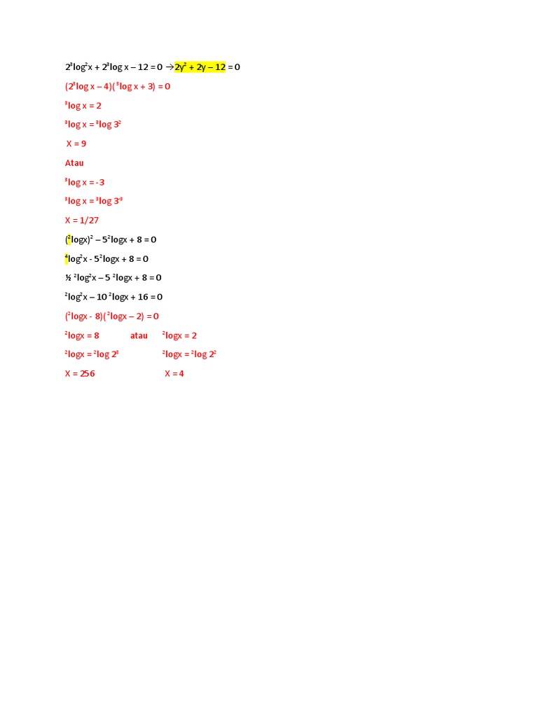Persamaan Logaritma Kuadrat | PDF
