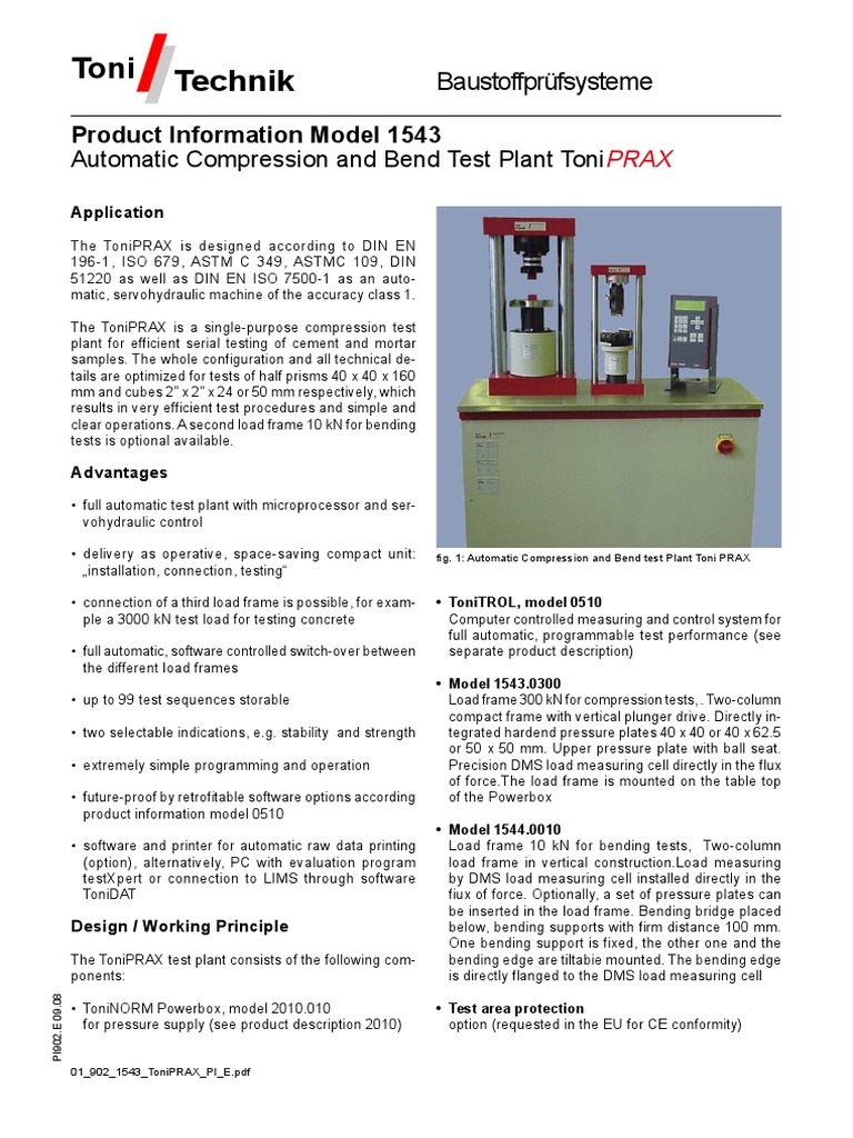 Technik Toni: Automatic Compression and Bend Test Plant Toni | PDF ...