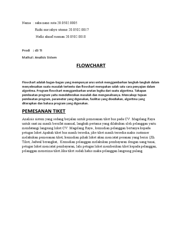 Flowchart Pemesanan Tiket Bus Manual | PDF