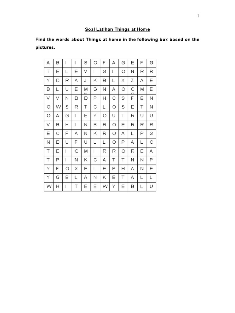 Things at Home Word Search and Pronoun Practice | PDF