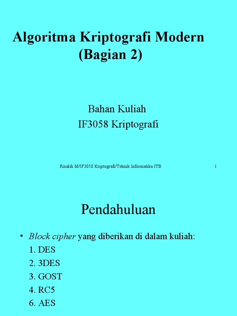 Review Beberapa Algoritma Kriptografi Modern | PDF