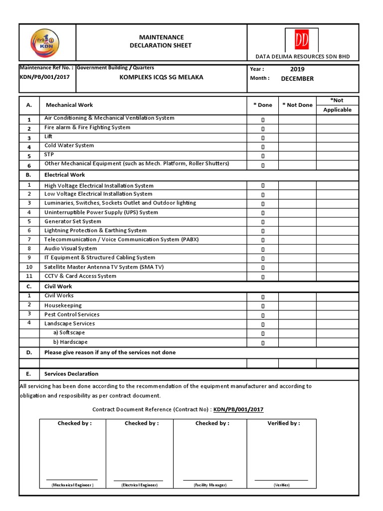 Maintenance Declaration Sheet | PDF | Electromagnetism | Electrical ...