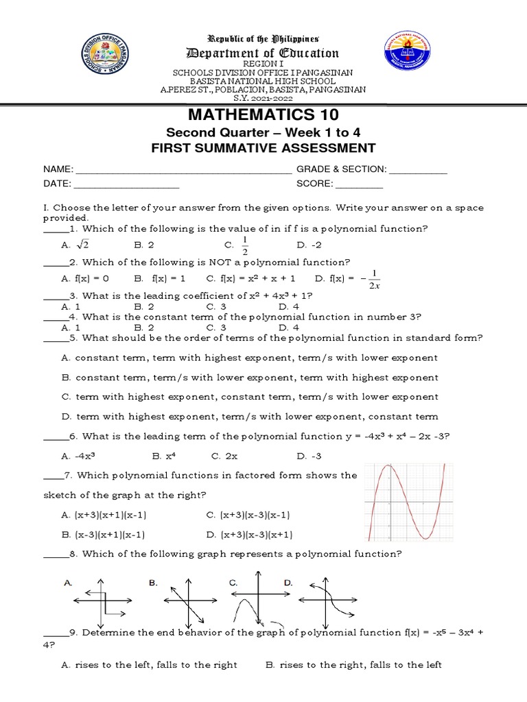 g10 q2 Summative Week1-4 For-Students | PDF | Circle | Angle