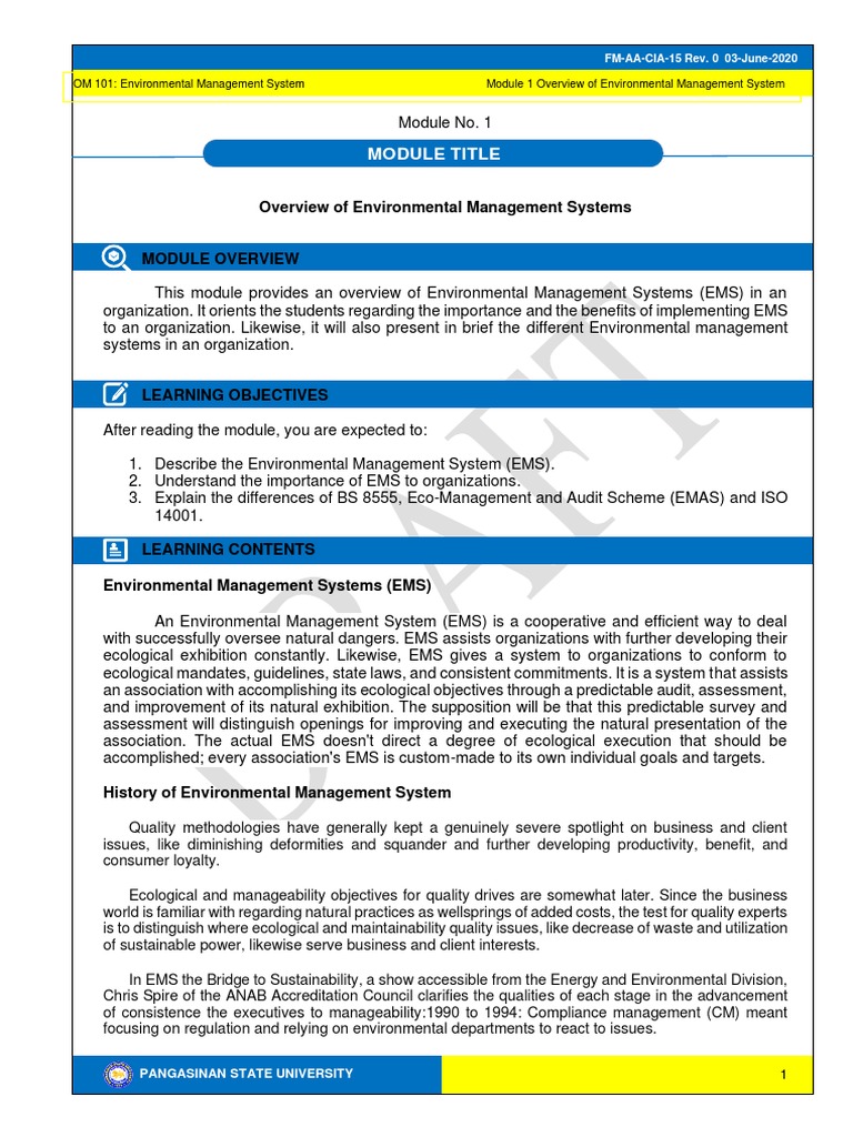Module Title: Overview of Environmental Management Systems | PDF ...