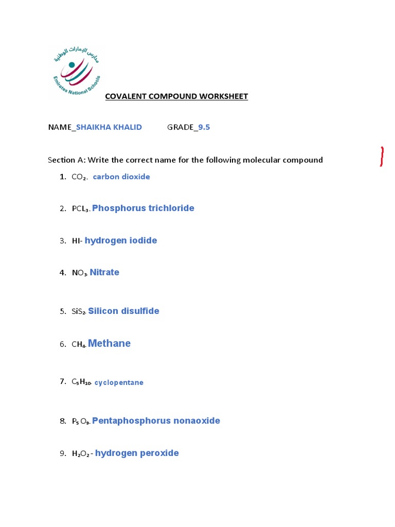 Worksheet - Naming Covalent Compound 1 | PDF