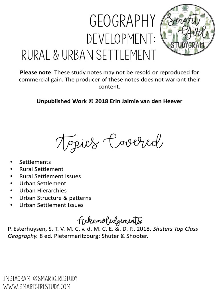 Geography - Development (Rural - Urban Settlement) | PDF | Economies