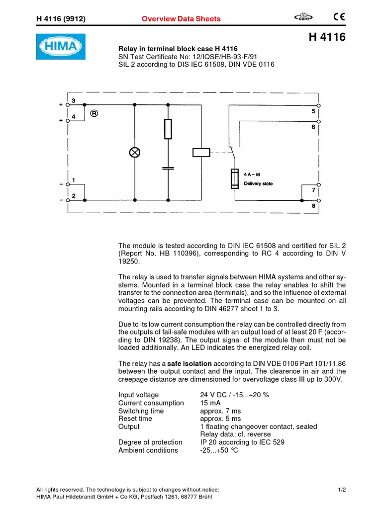 Overview Data Sheets: Relay in Terminal Block Case H 4116 | PDF | Relay ...